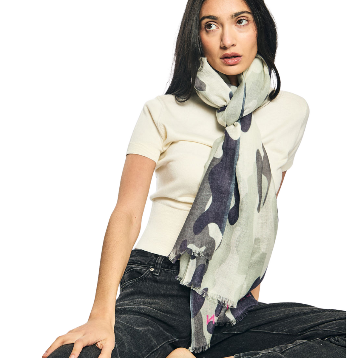 Cashmere Camouflage Shawl - Black & White – Carolyn Rowan Collection