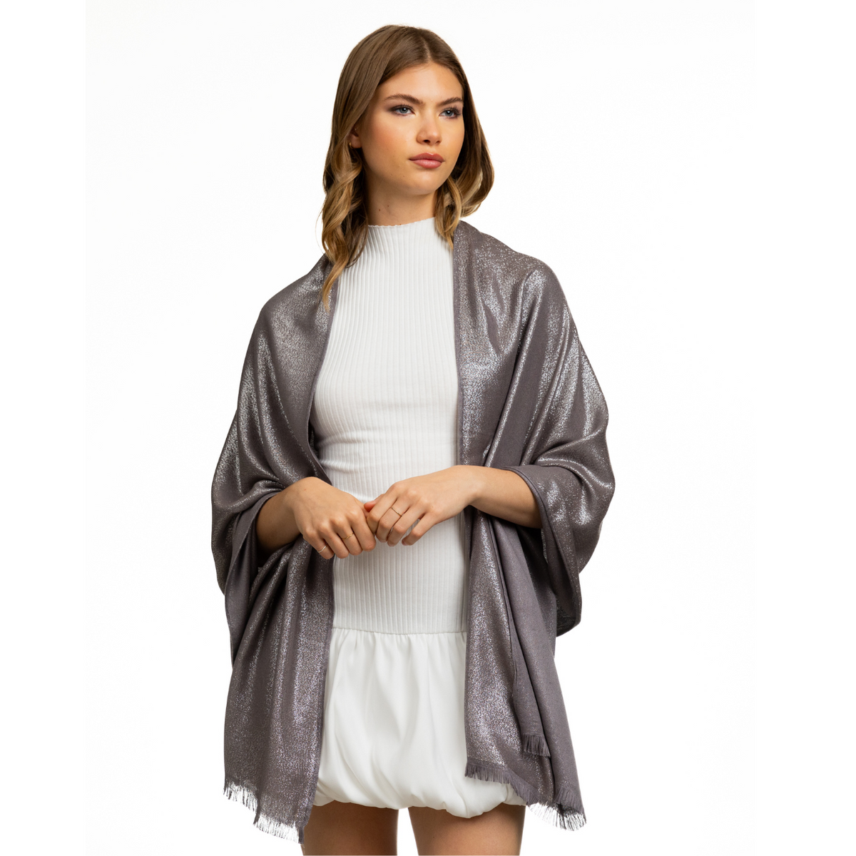 Metallic Shawl - Dark Silver – Carolyn Rowan Collection
